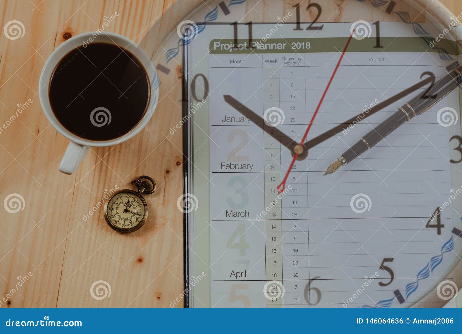 Personal Project Planner with Fountain Pen and Hot Coffee Stock Photo ...