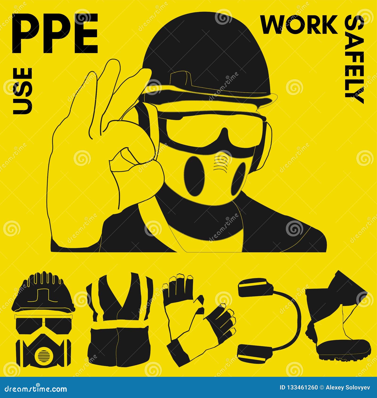 Personal Protective Equipment Vector Illustration Set Stock Vector