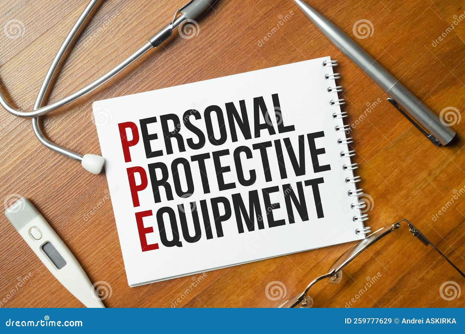 Personal Protective Equipment Words with Stethoscope on Wooden ...