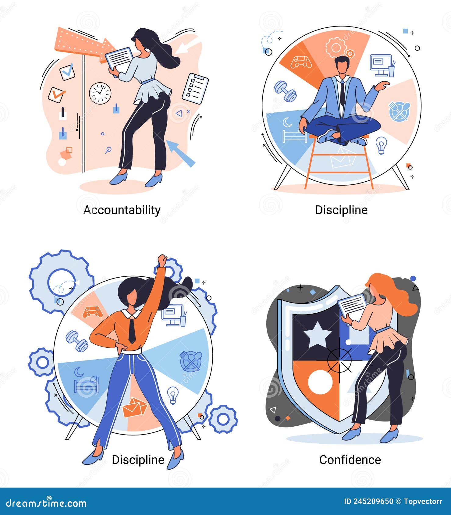 Personal Quality Concept Vector Illustrations Set. Confidence ...