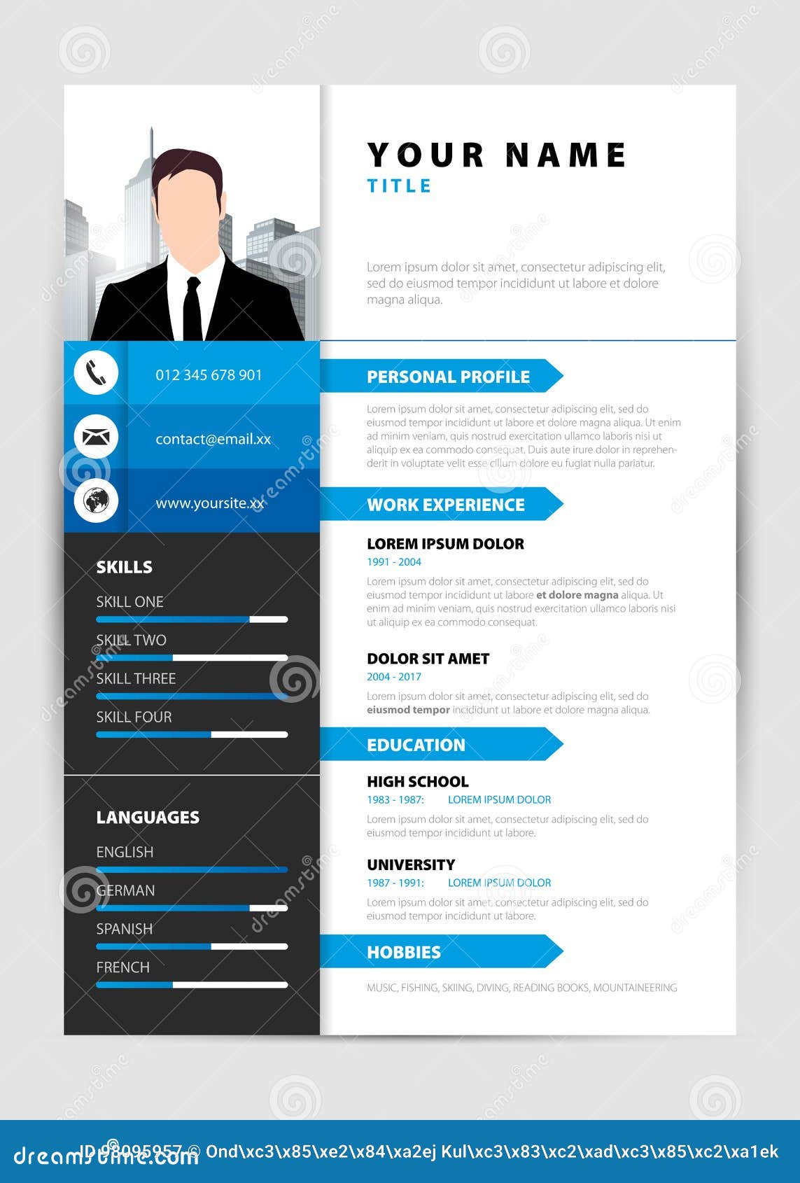 Personal Resume Template. Artistic Profile, Professional CV Forms And ...