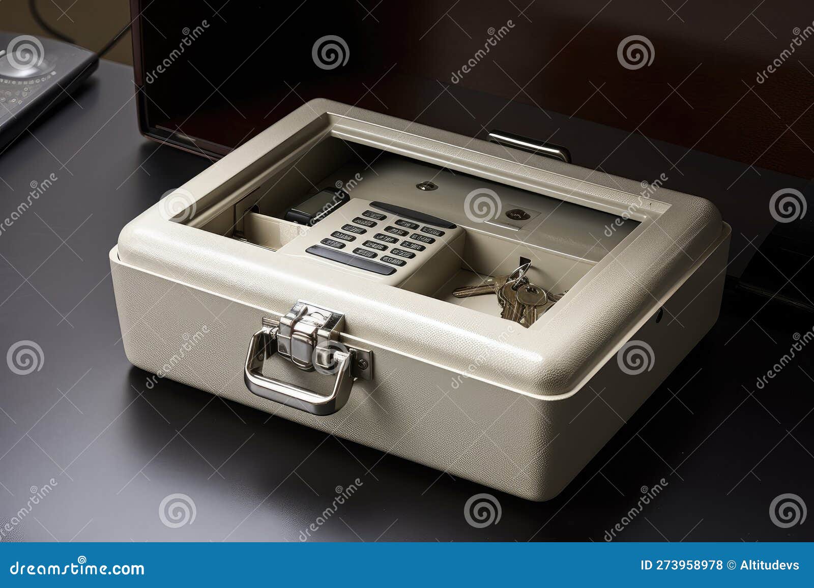 Personal Safe Deposit Box, with Combination Lock and Key Visible Stock ...