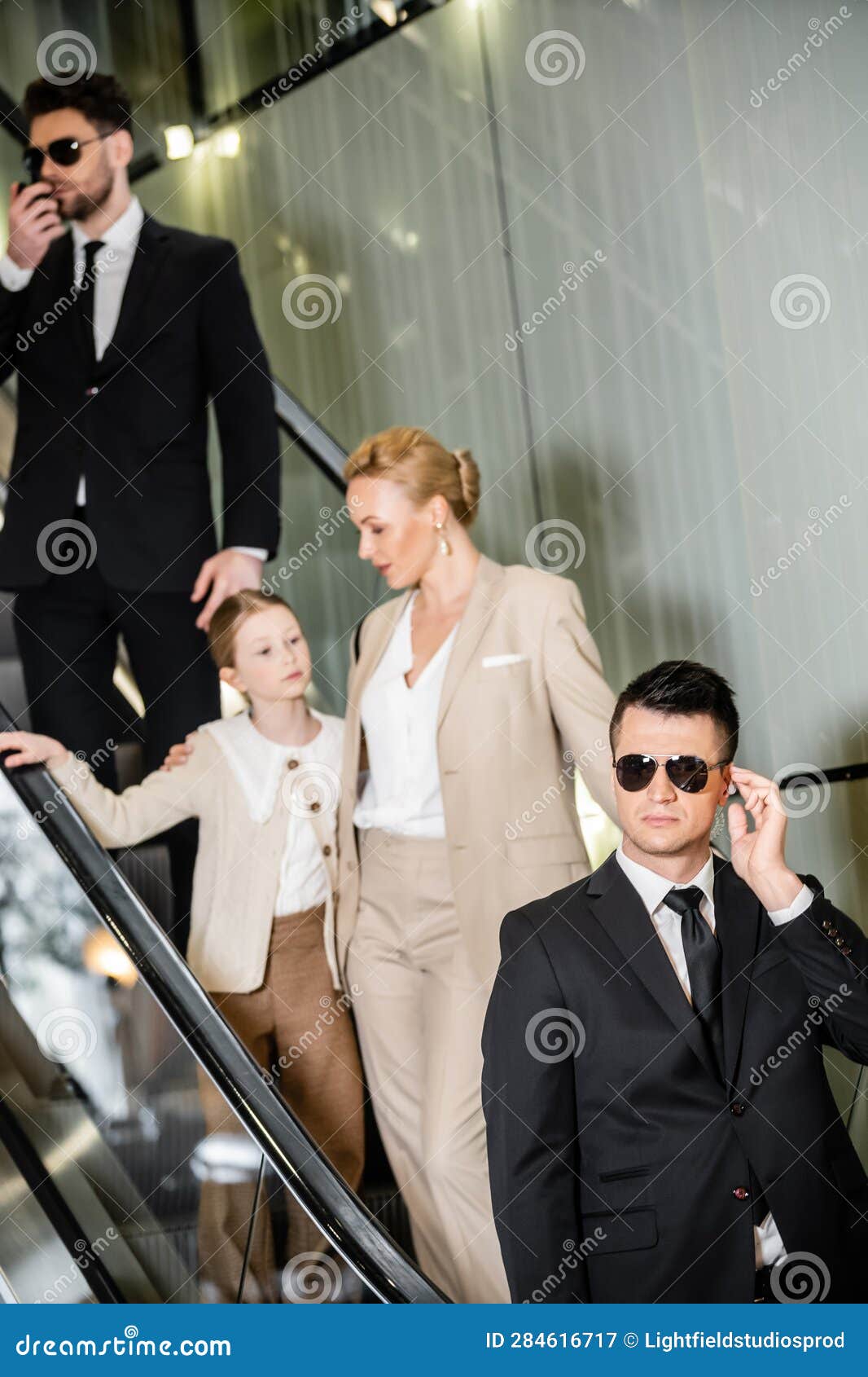 Personal Security Concept, Handsome Bodyguards Communicating Stock ...