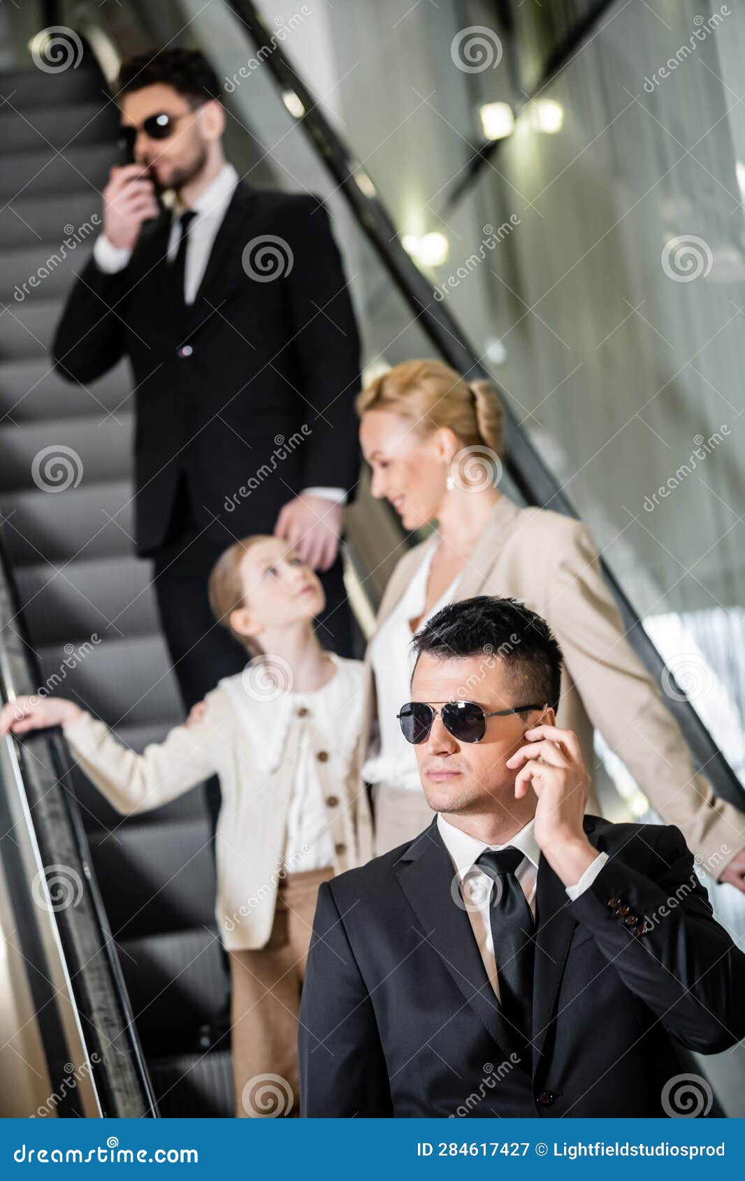 Personal Security Concept, Handsome Bodyguards Communicating Stock ...
