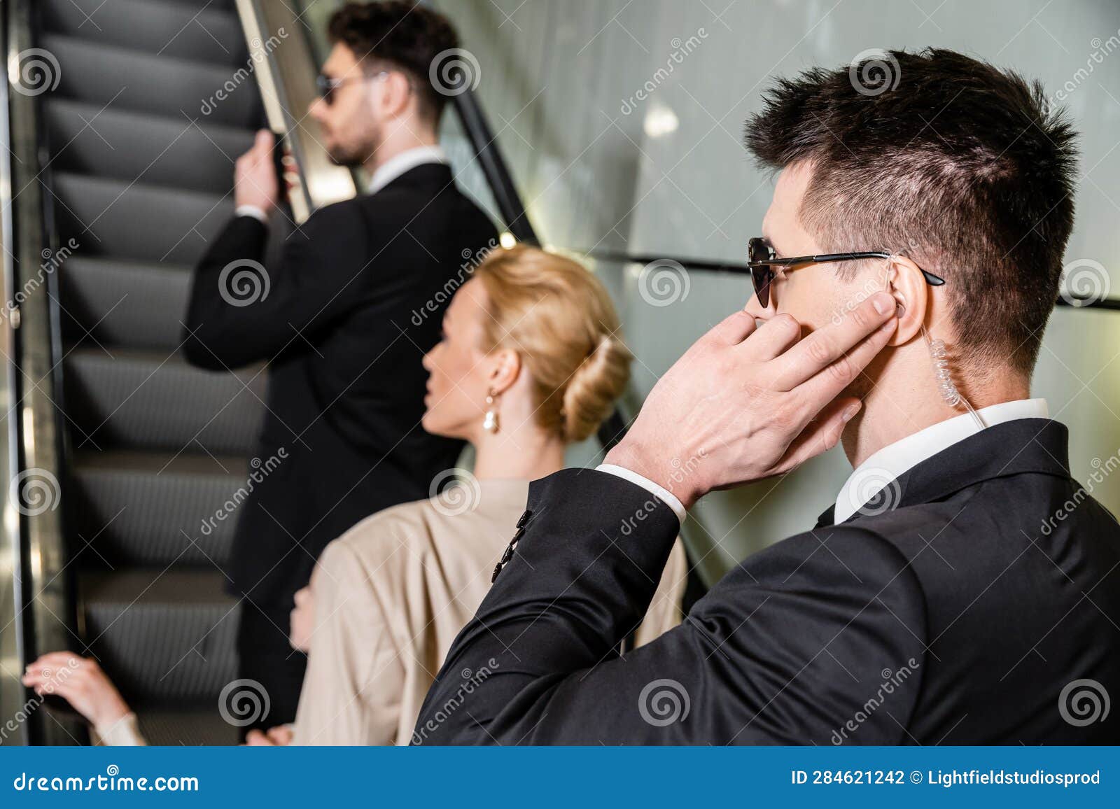 Personal Security Concept, Professional Bodyguards Communicating Stock ...