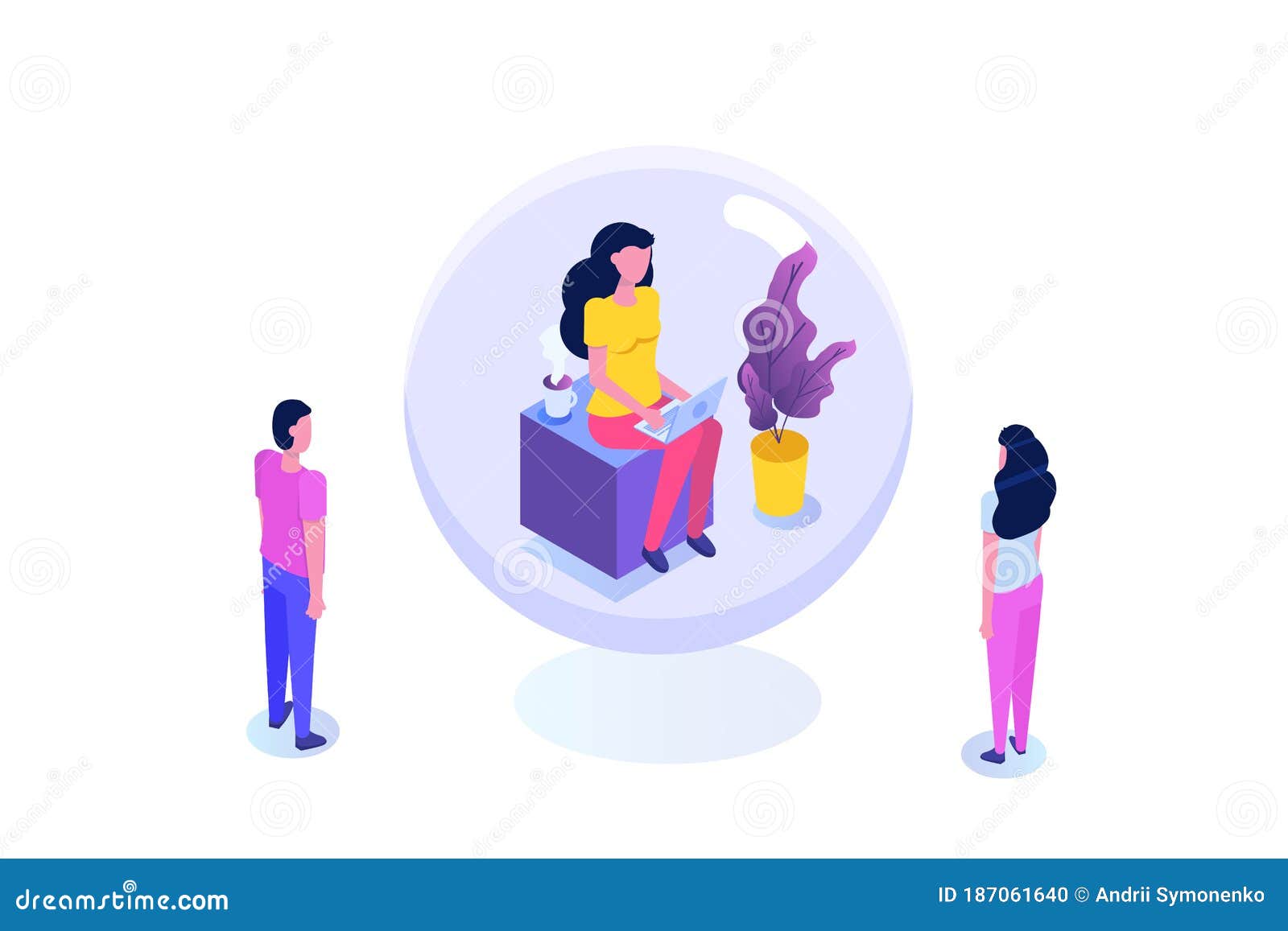 Personal Space, Introvert Concept. Meditation Stock Vector ...