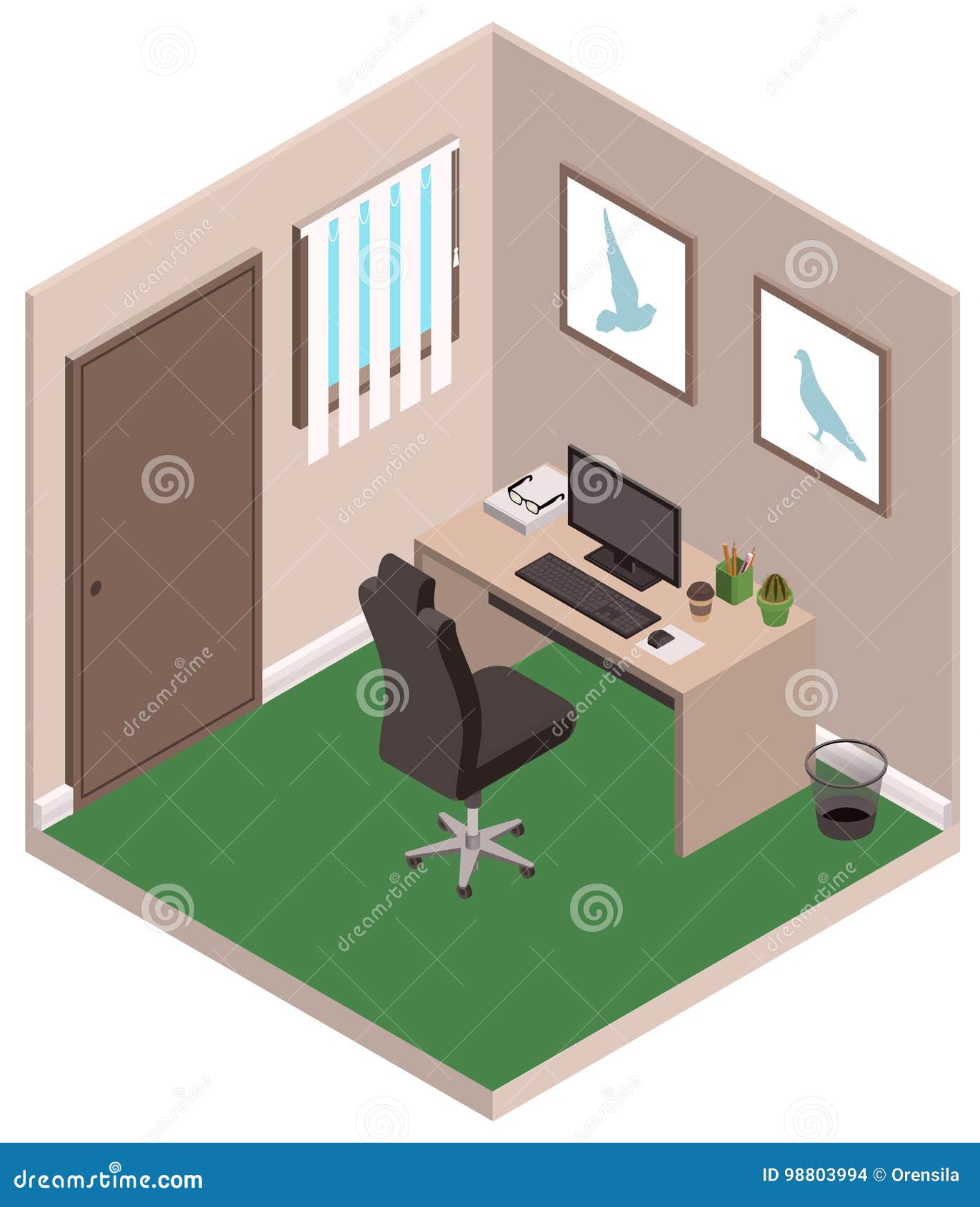 Personal Study Private Office Room. Computer, Desk and Chair Stock ...