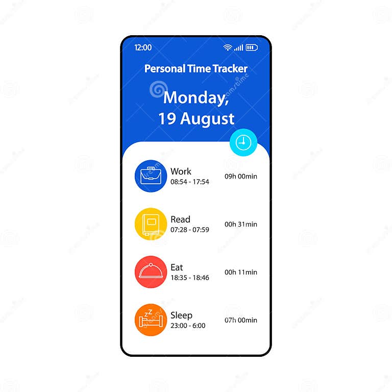Personal Time Tracking App Smartphone Interface Vector Template. Mobile ...