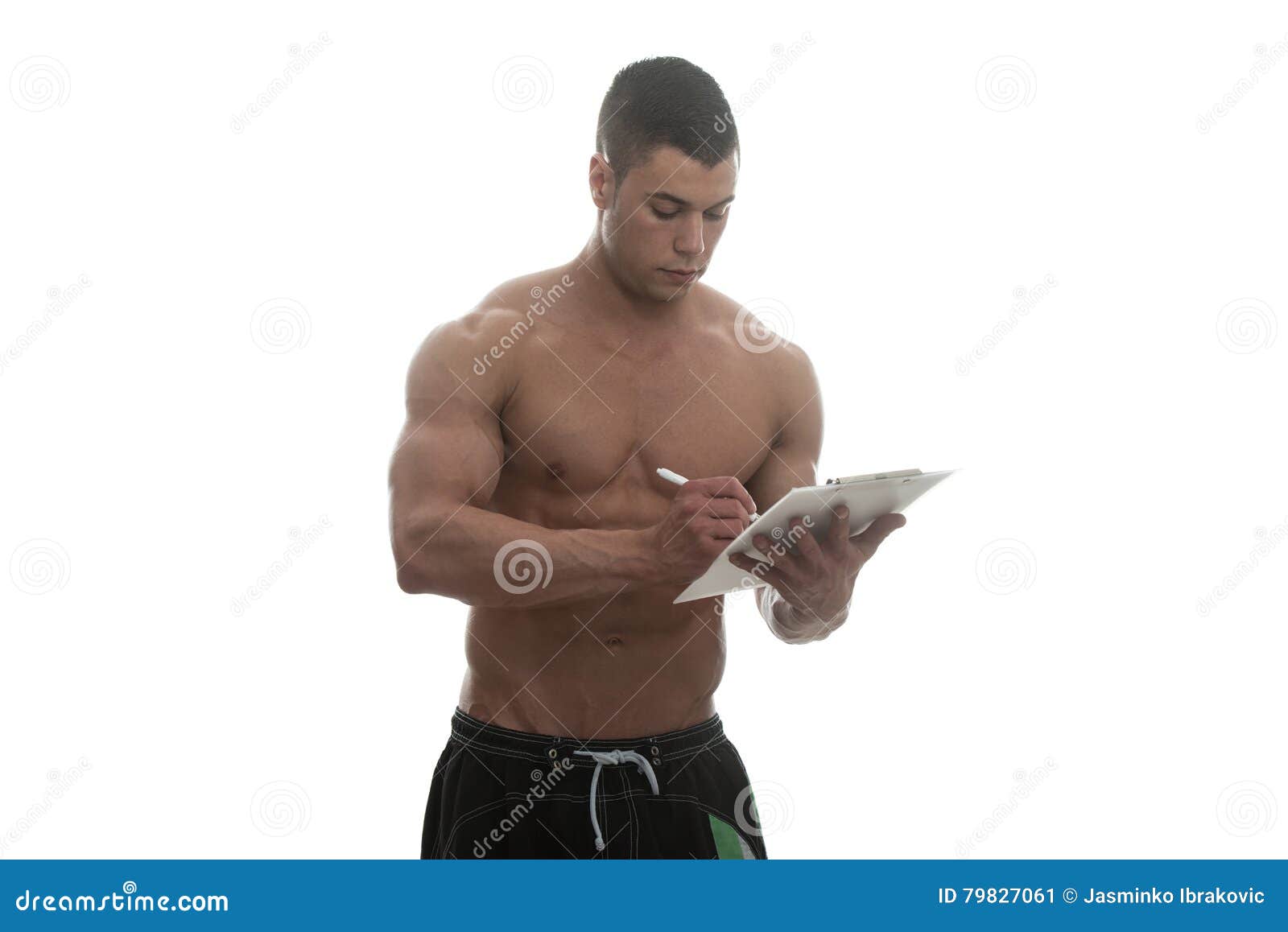 Personal Trainer with Clipboards Over White Background Stock Image ...