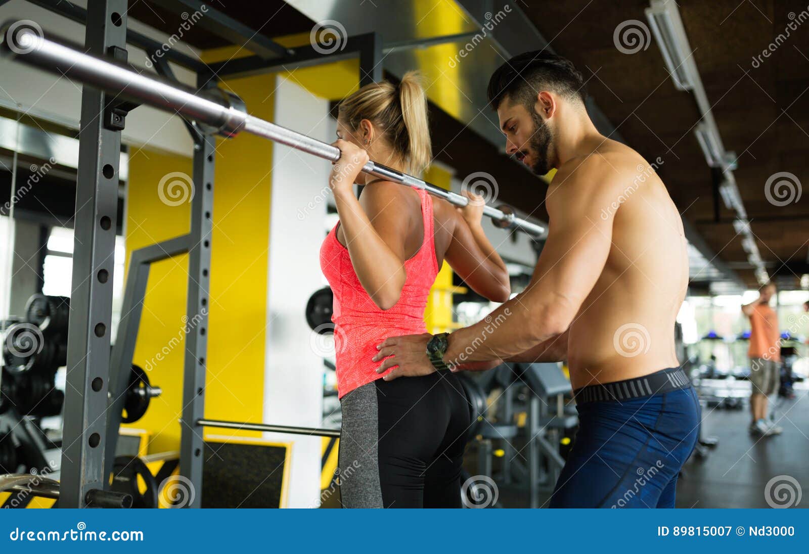 Personal Trainer Helping Woman Reach Goals Stock Image Image Of