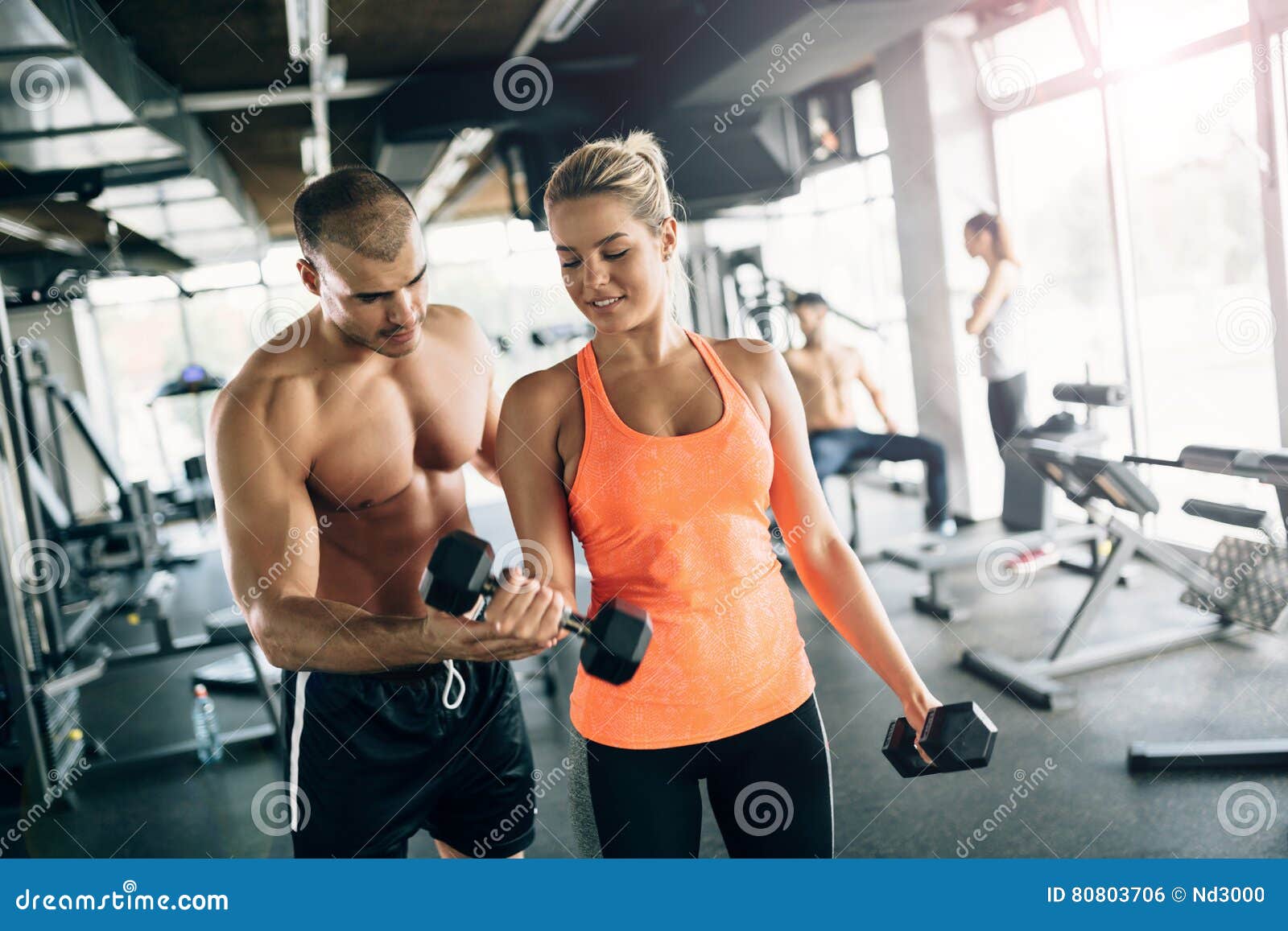 Personal trainer helping stock photo. Image of help, club - 80803706