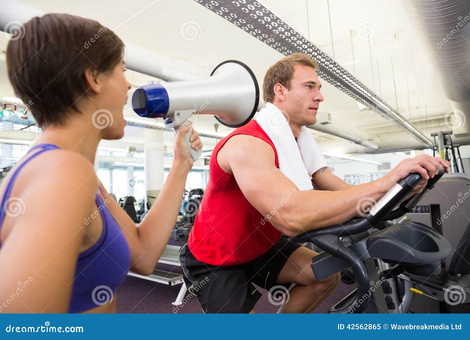 Personal Trainer Shouting at Client through Megaphone Stock Image ...