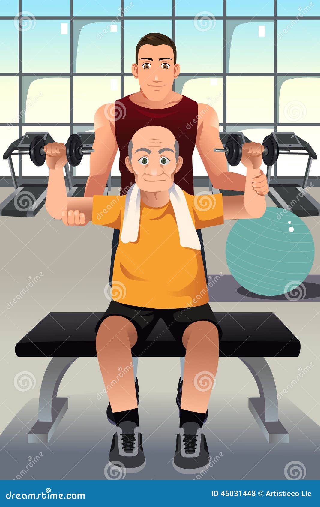 Personal Trainer Training an Elderly Man Stock Vector - Illustration of ...