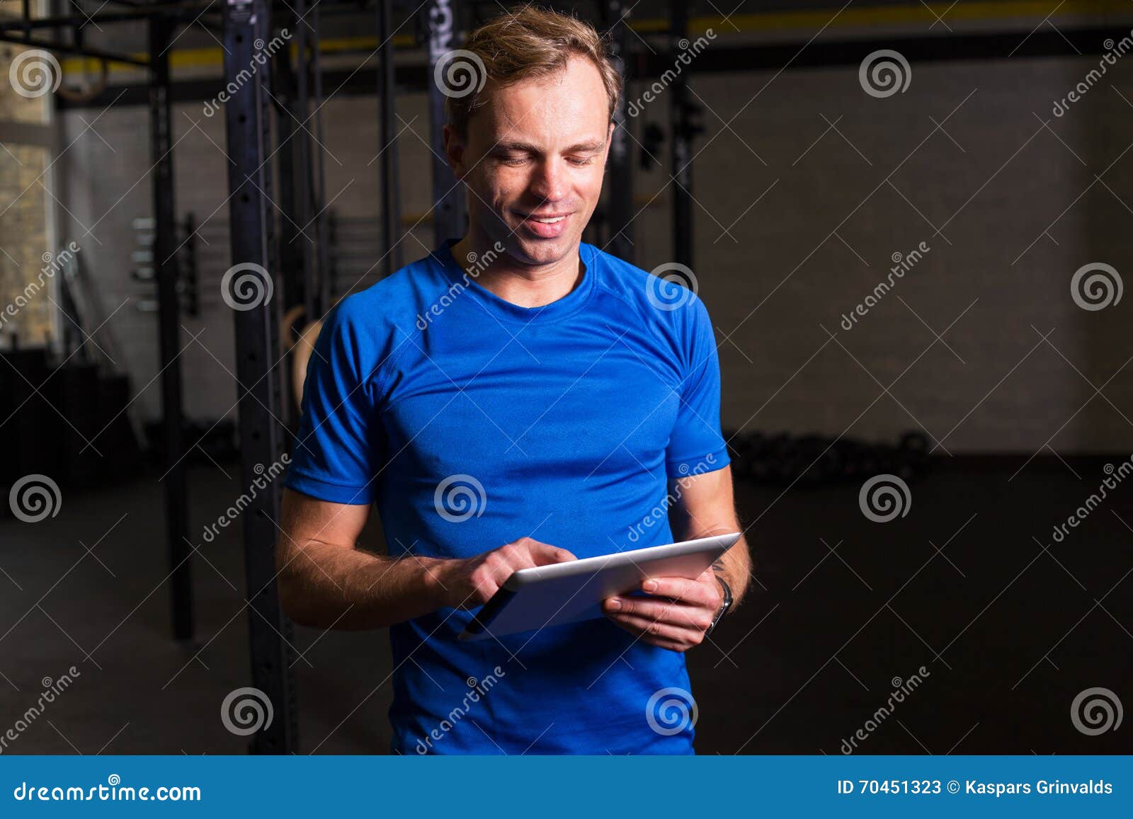 Personal Trainer Using Tablet Stock Image - Image of body, workout ...