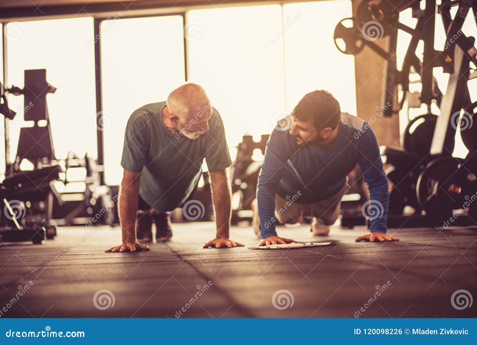 Push-ups at gym. stock photo. Image of cheerful, lifestyle - 120098226