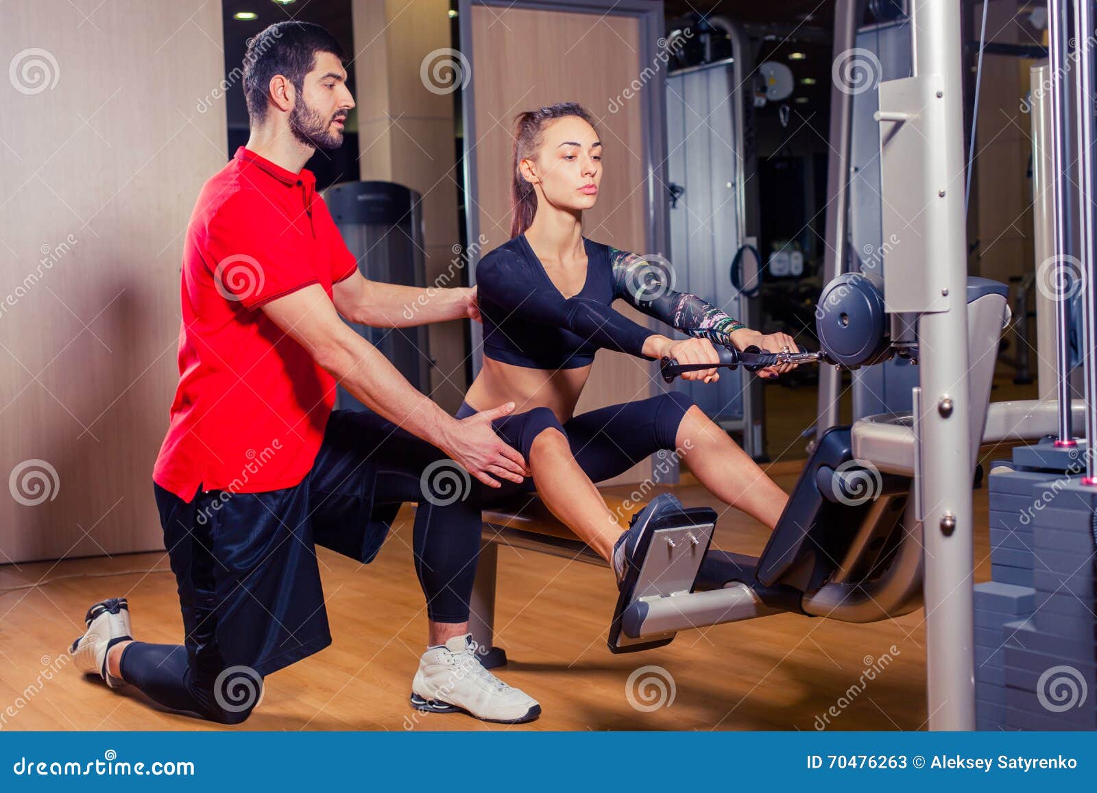 Personal Trainer Working with His Client in Gym Stock Image - Image of ...