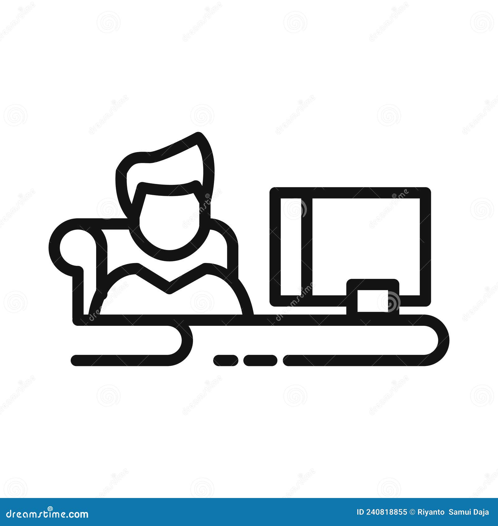 Personal Work Desk Icon Black and White Illustration Stock Vector ...
