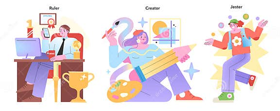 Personality Archetypes Set. Artistic and Dynamic Vector Illustrations ...