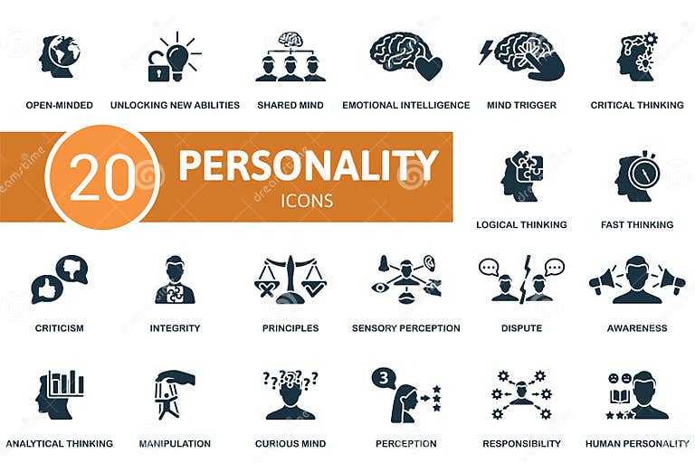 Personality Icons Set. Creative Icons: Open-minded, Unlocking New ...