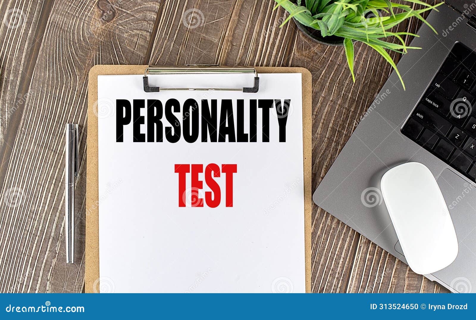 PERSONALITY TEST Text on Clipboard Paper with Laptop, Mouse and Pen ...