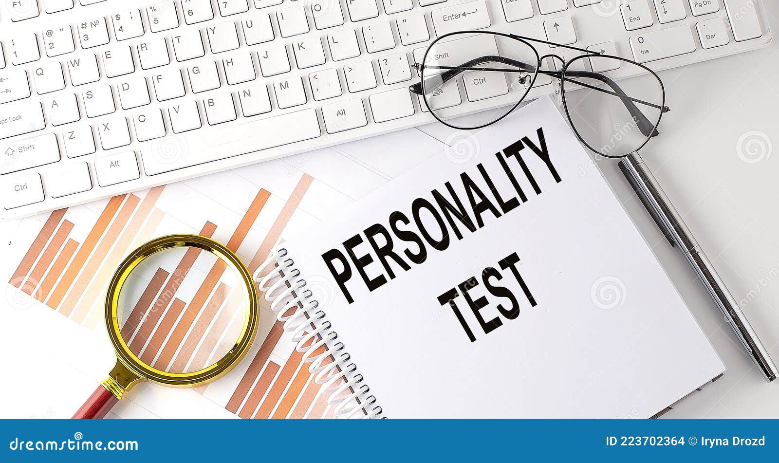 PERSONALITY TEST Text Written on a Notebook with Keyboard, Chart,and ...