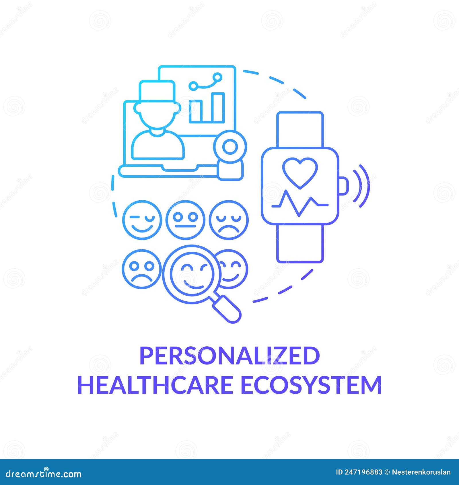 Personalized Healthcare Ecosystem Blue Gradient Concept Icon Stock