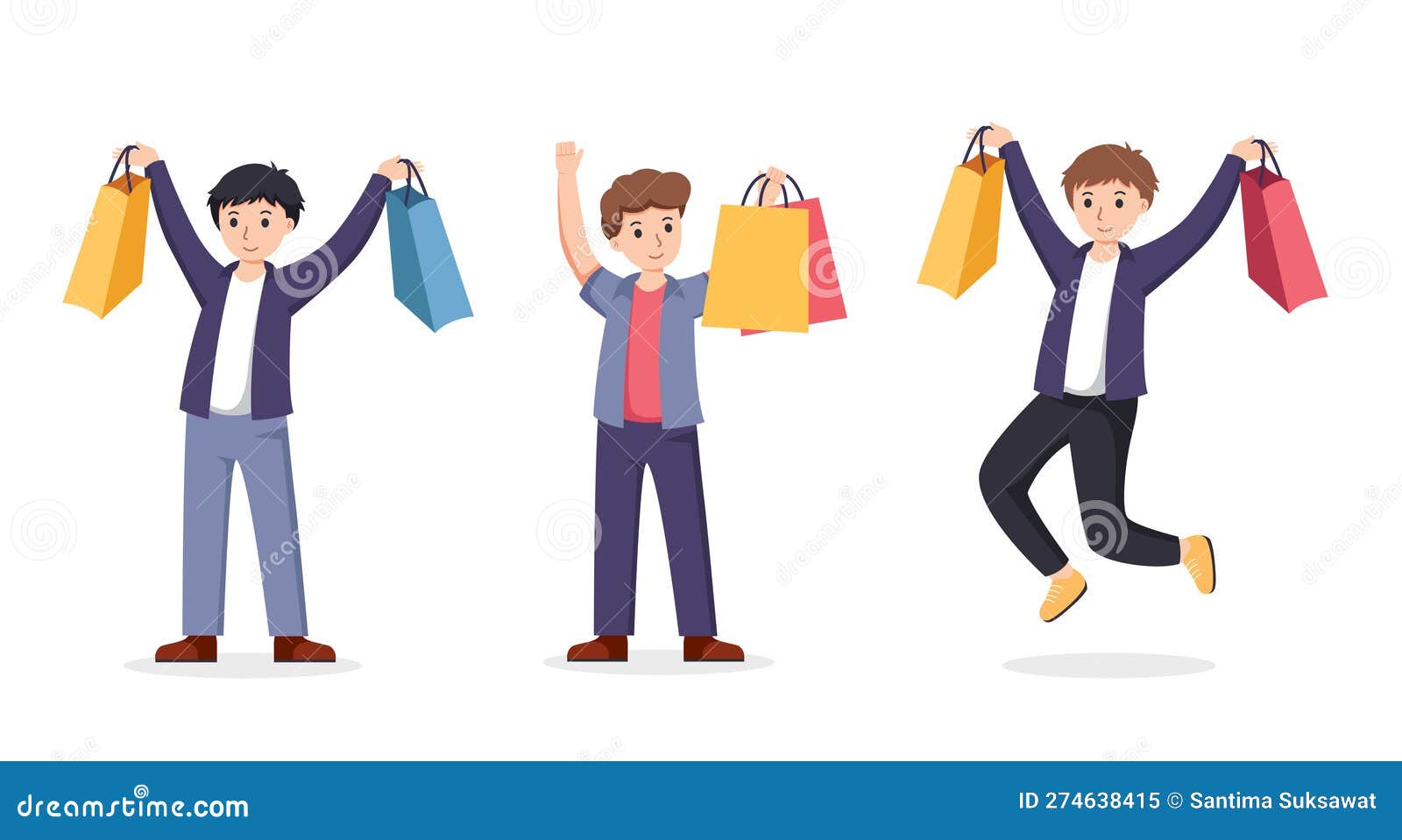 Personas Comprando. Ilustraciones Vectoriales De Personas Con Bolsas De ...
