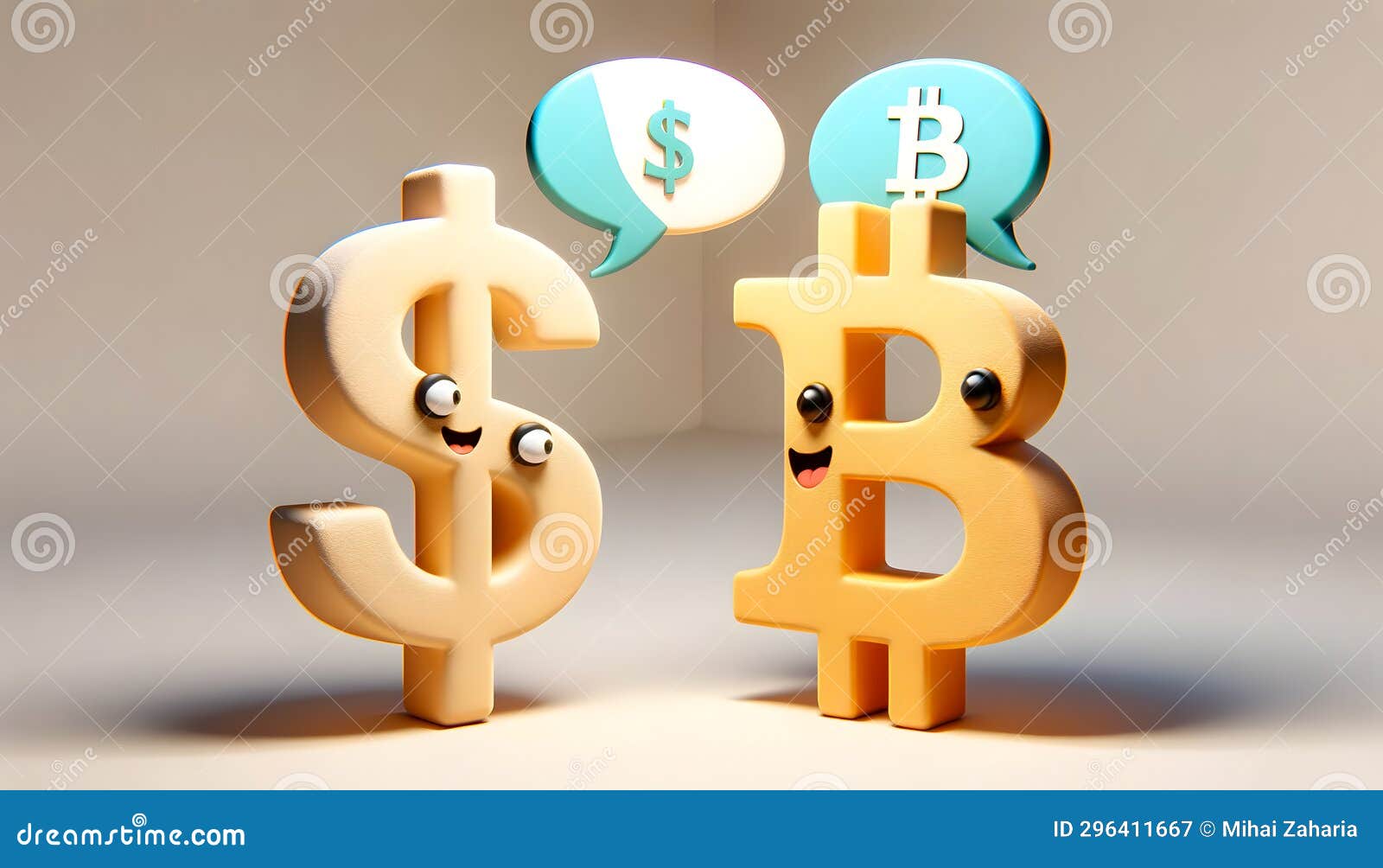 Personified Currency Chat: Dollar and Bitcoin 3D Characters. Generative ...