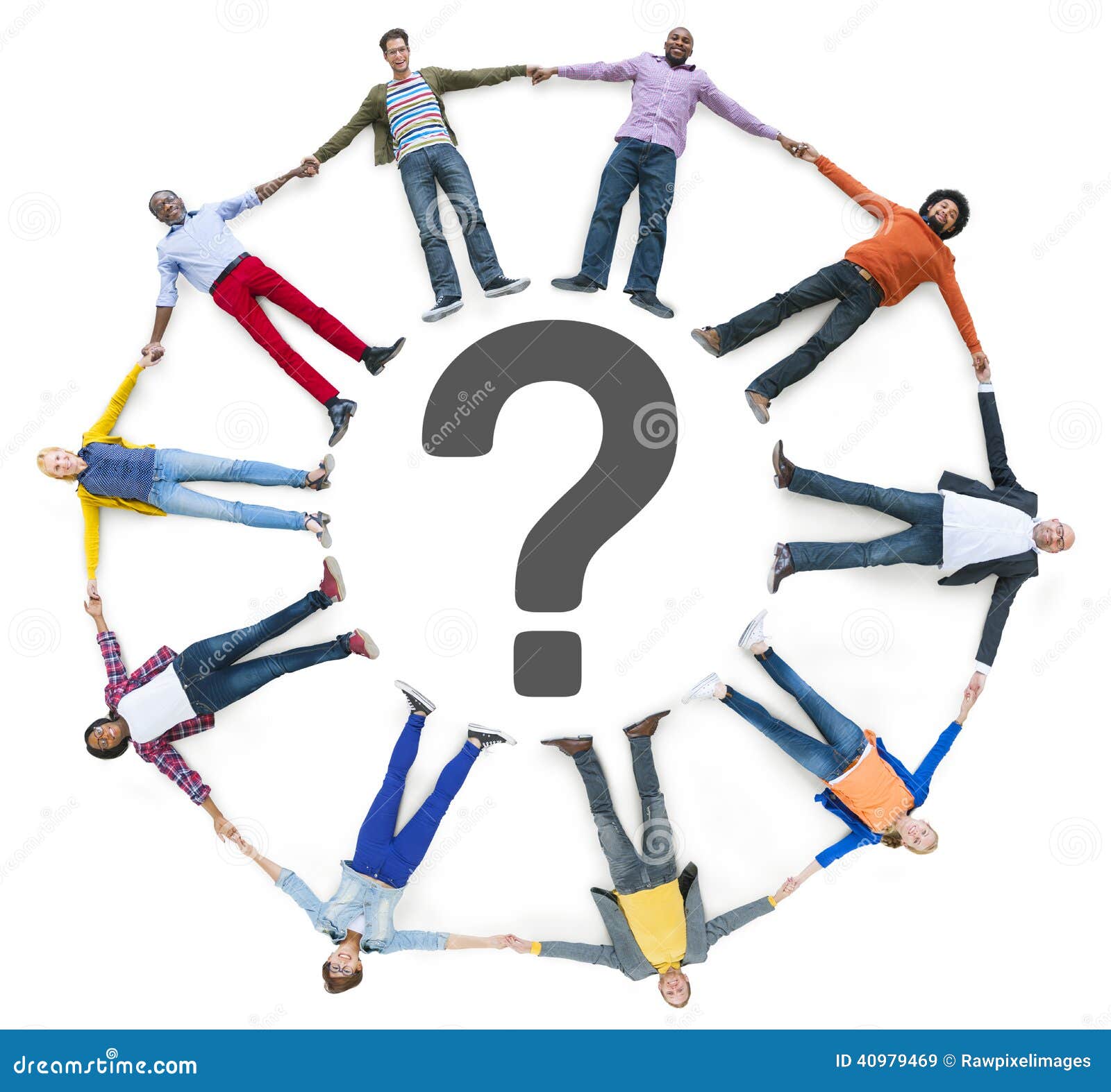 Personnes Multi-ethniques Se Couchant Et Point D'interrogation Image ...