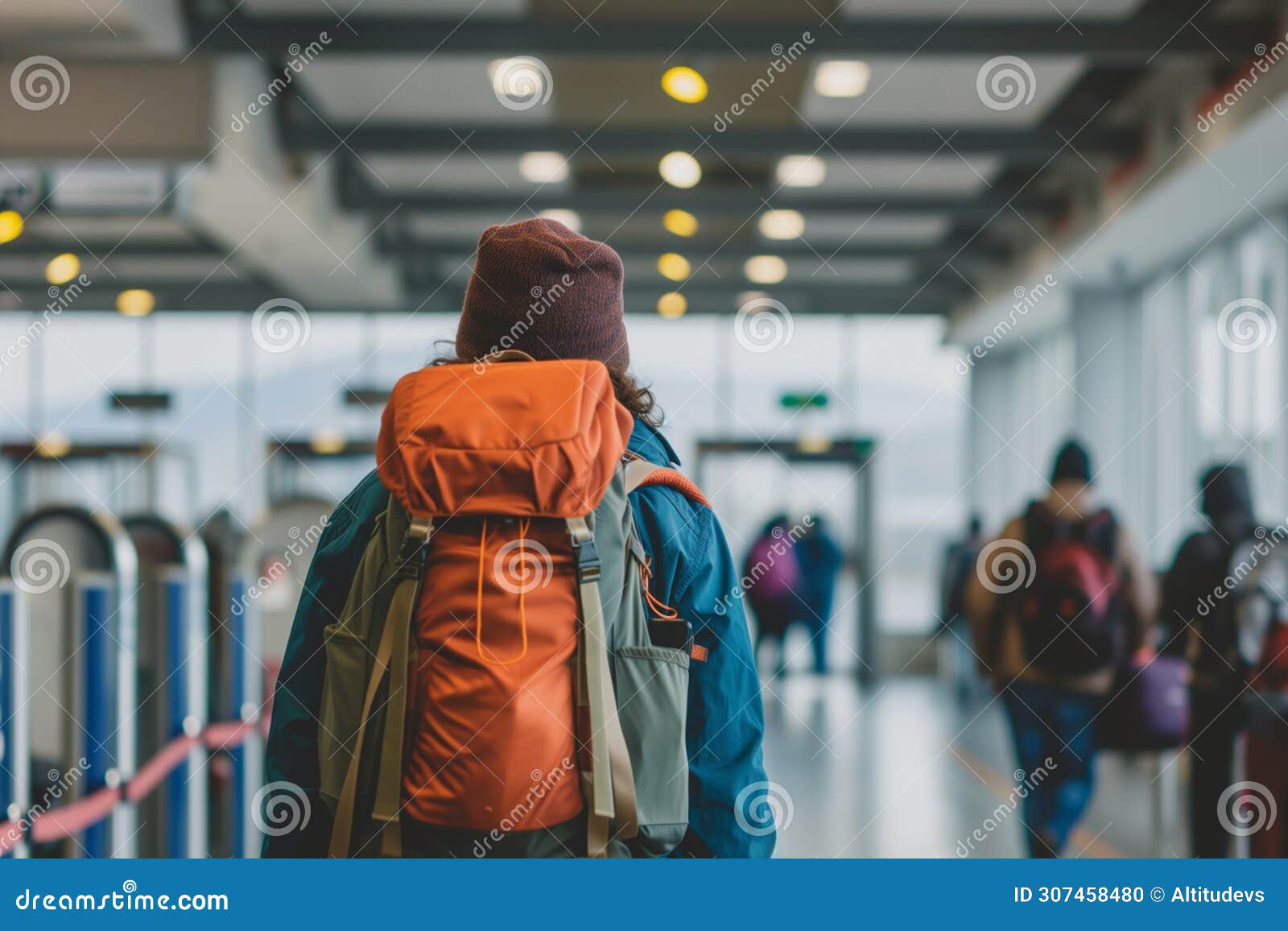 Persons Back with Backpack at Boarding Gate Stock Photo - Image of ...