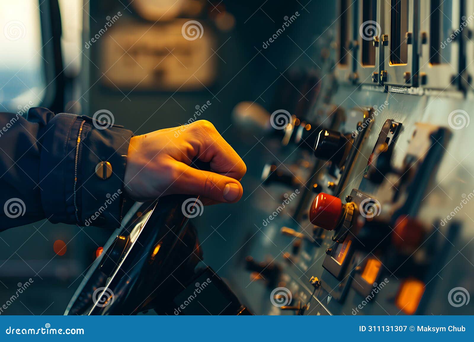 Persons Hand on Control Panel of a Ship Stock Illustration ...