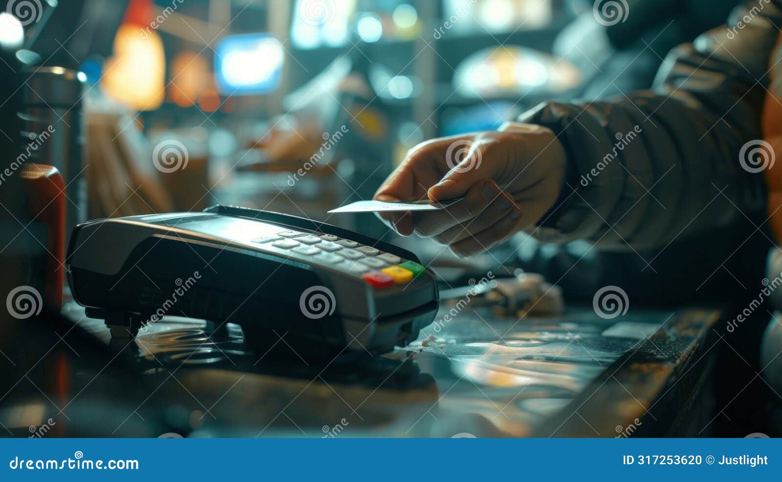 A Persons Hand Swiping A Credit Card On A Wireless Payment Device ...