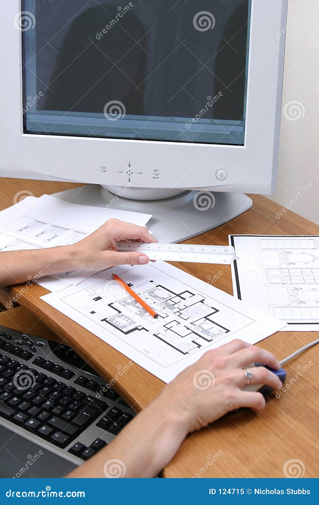 Persons Hands Working on a Drawing and Loading To a Computer Stock ...
