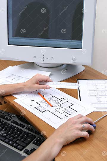 Persons Hands Working on a Drawing and Loading To a Computer Stock ...