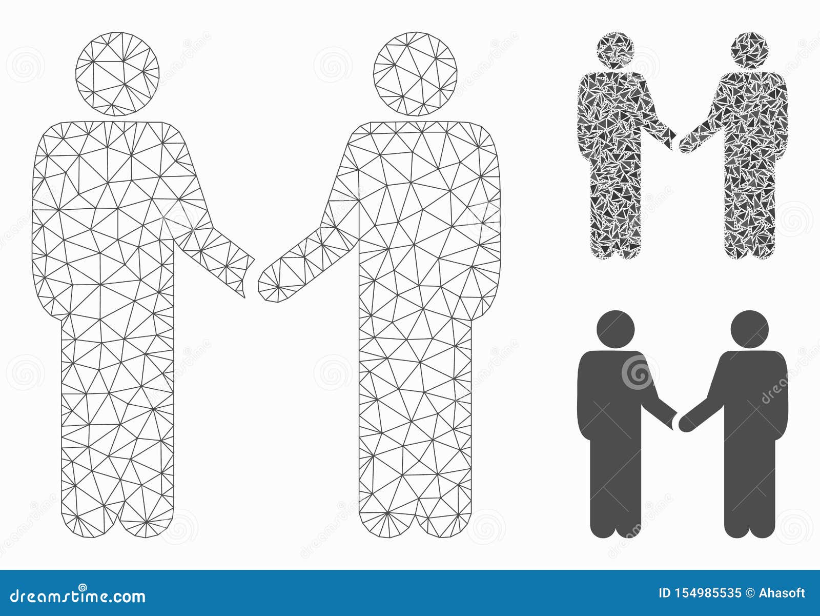 Persons Handshake Vector Mesh Wire Frame Model and Triangle Mosaic Icon ...