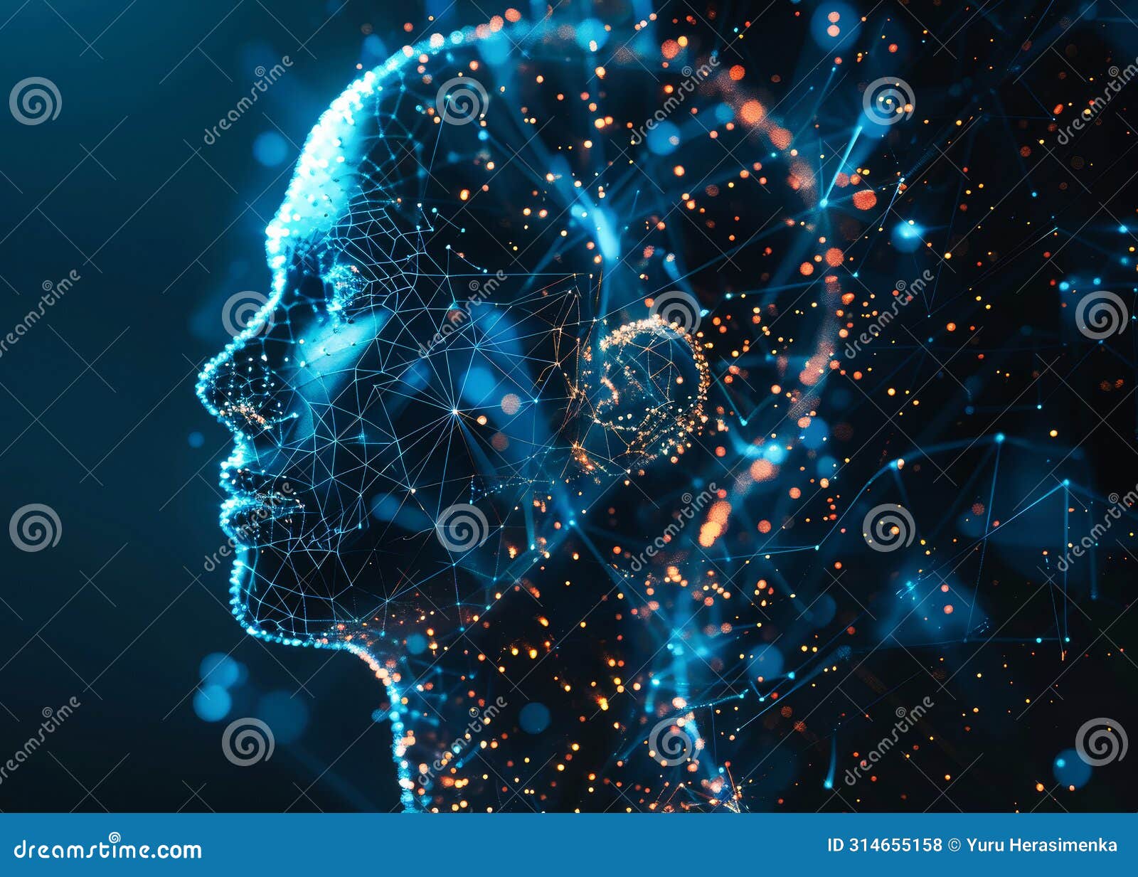 A Persons Head Depicted As a Network of Dots Forming the Shape of a ...