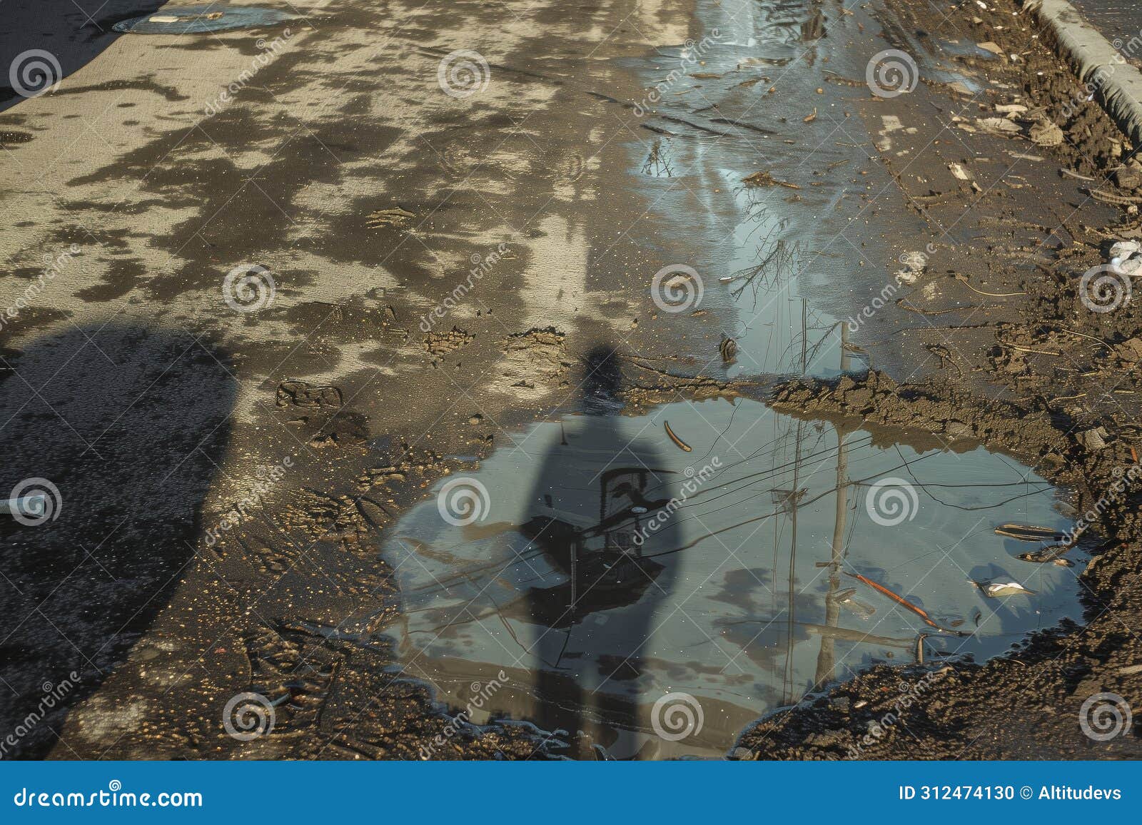 Persons Shadow Cast Over an Urban Rain Puddle Stock Photo - Image of ...