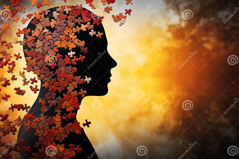 A Persons Silhouette with Puzzle Pieces Missing from the Head Stock ...