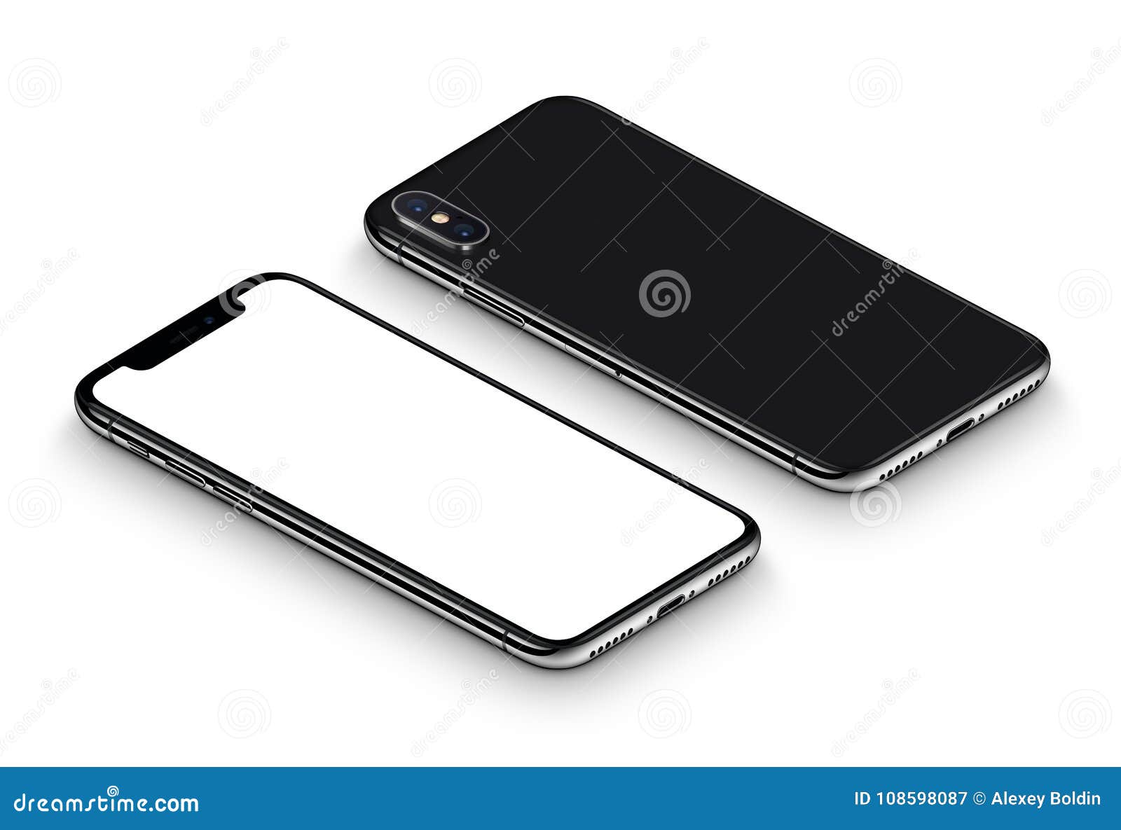 Perspective Black Smartphone Like IPhone X Mockup Front Side and Back ...
