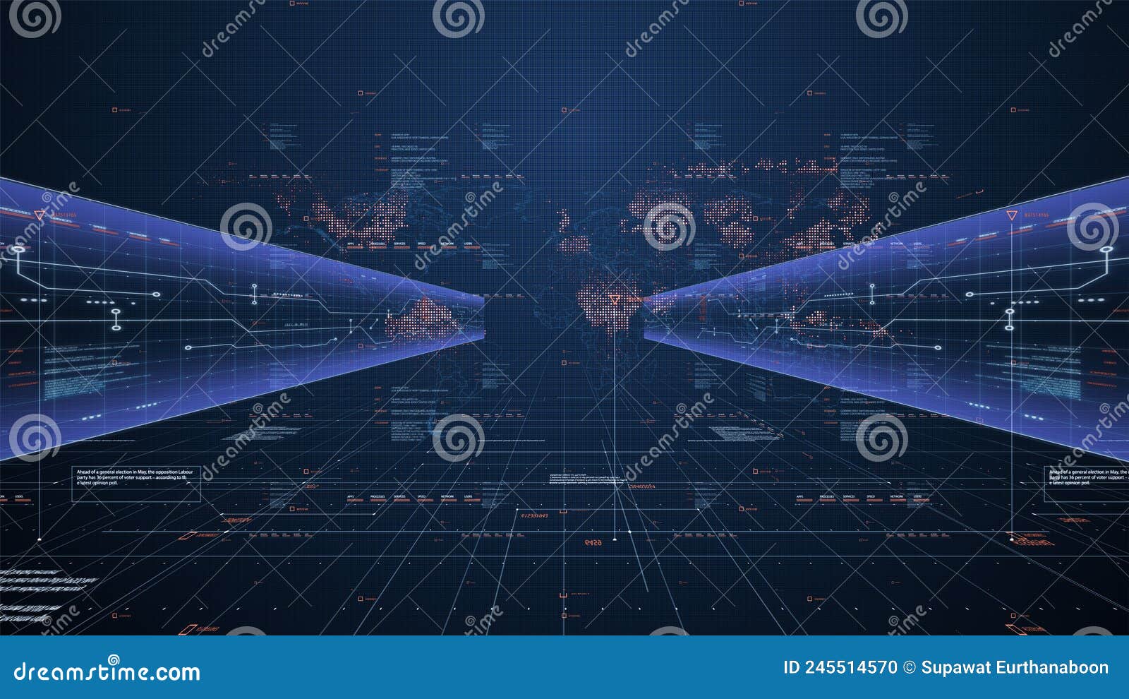 Perspective Of Blue Light Energy Hologram On Grid Matrix Abstract ...