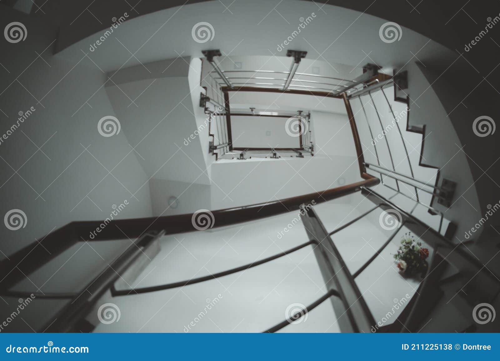 Perspective from Bottom View of Stairwell Inside of Home Stock Photo ...