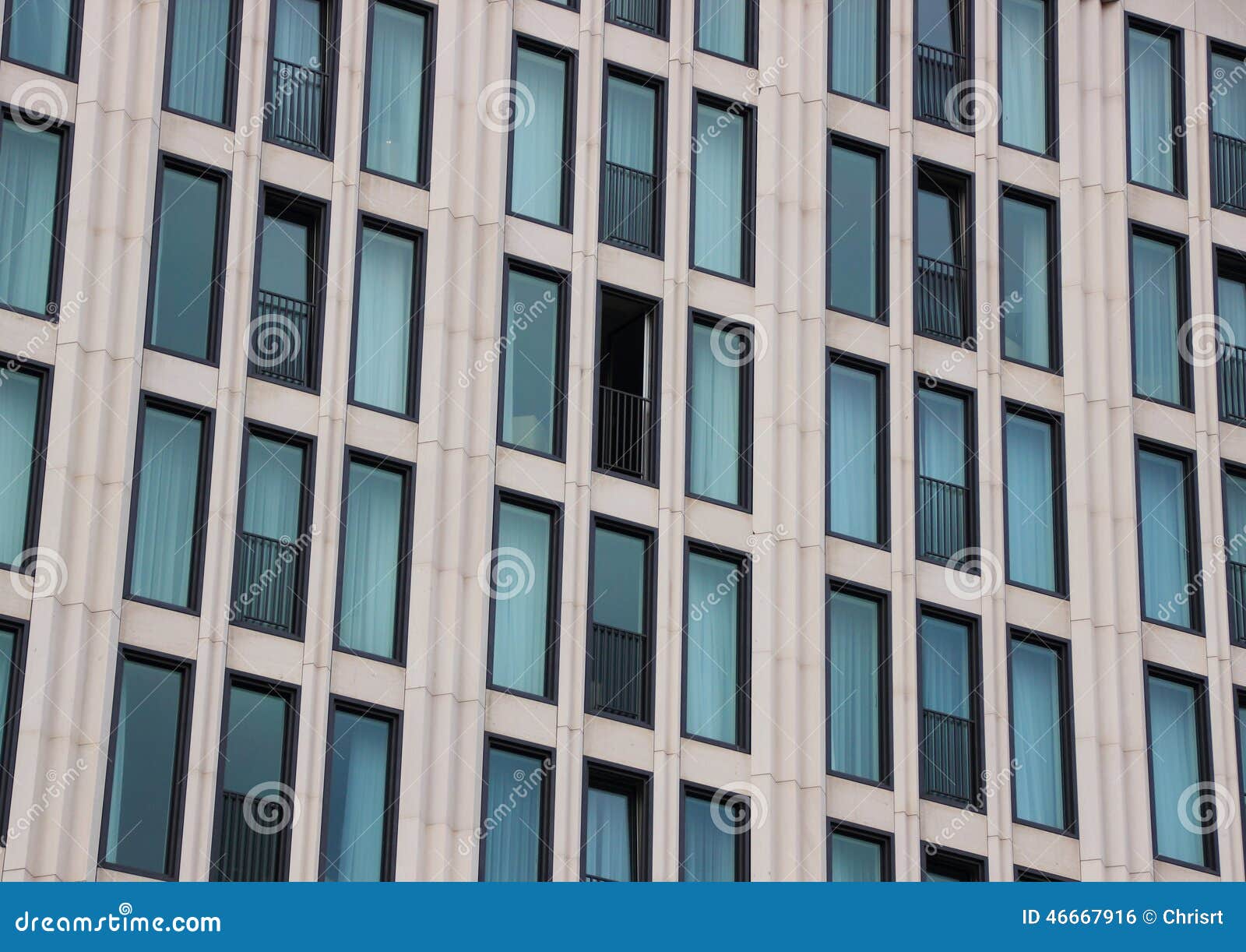 Perspective of Building Facade with One Open Window Stock Photo - Image ...