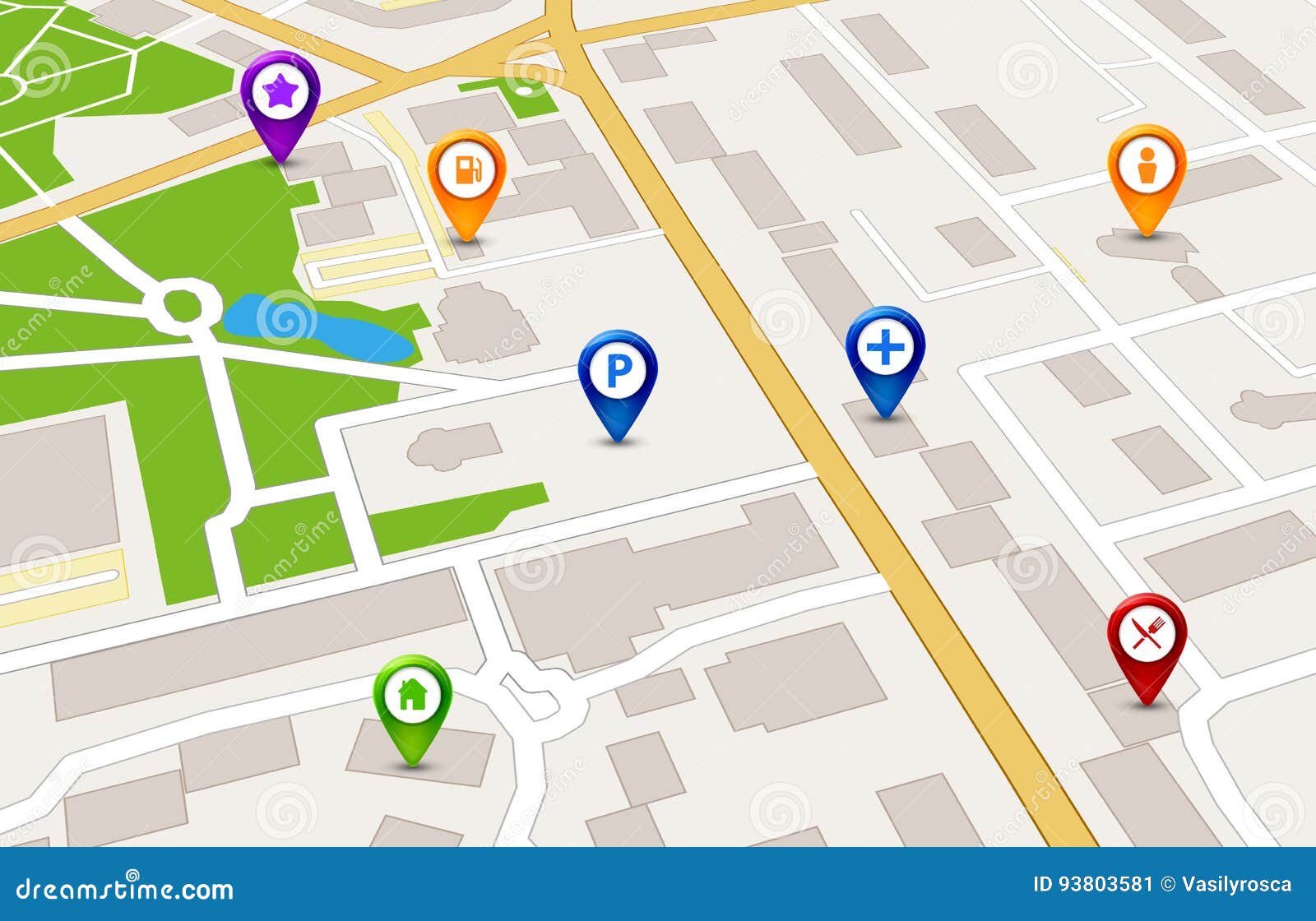 Perspective City Map GPS Service Concept. 3d City Map Design Stock ...