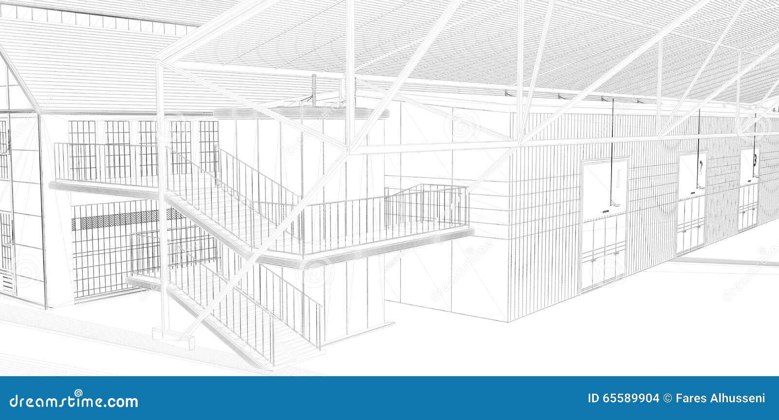 Perspective 3D Render of Interior Wireframe. Stock Illustration ...