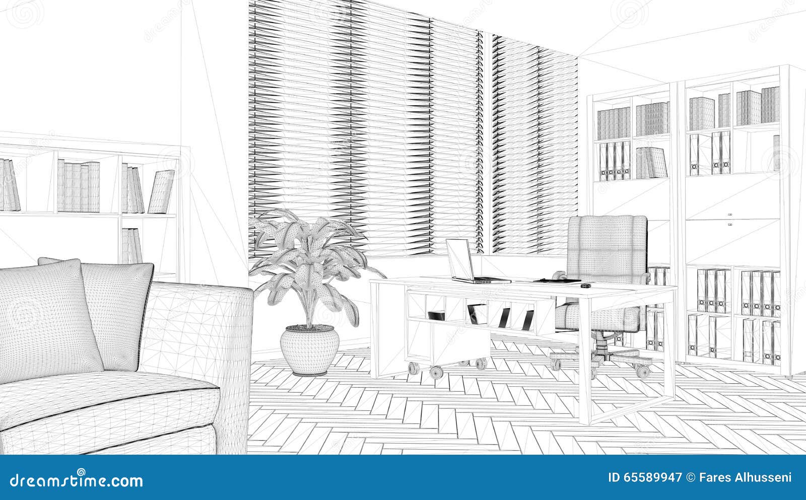 Perspective 3D Render of Interior Wireframe. Stock Illustration ...