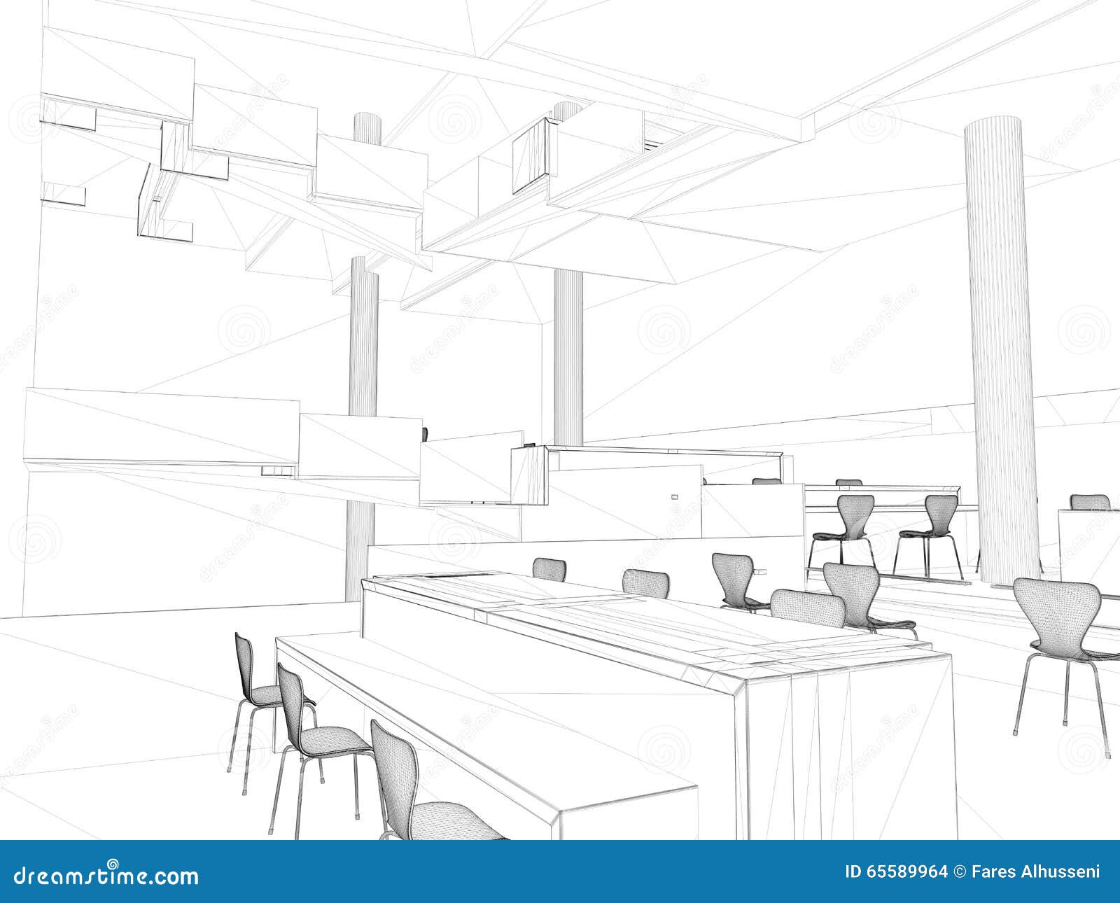 Perspective 3D Render of Interior Wireframe. Stock Illustration ...