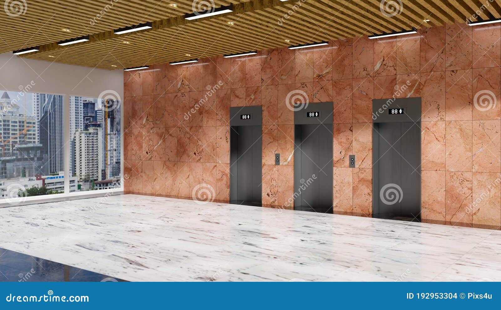 Perspective 3D Rendering Modern Three Metal Elevator with Board Stock ...