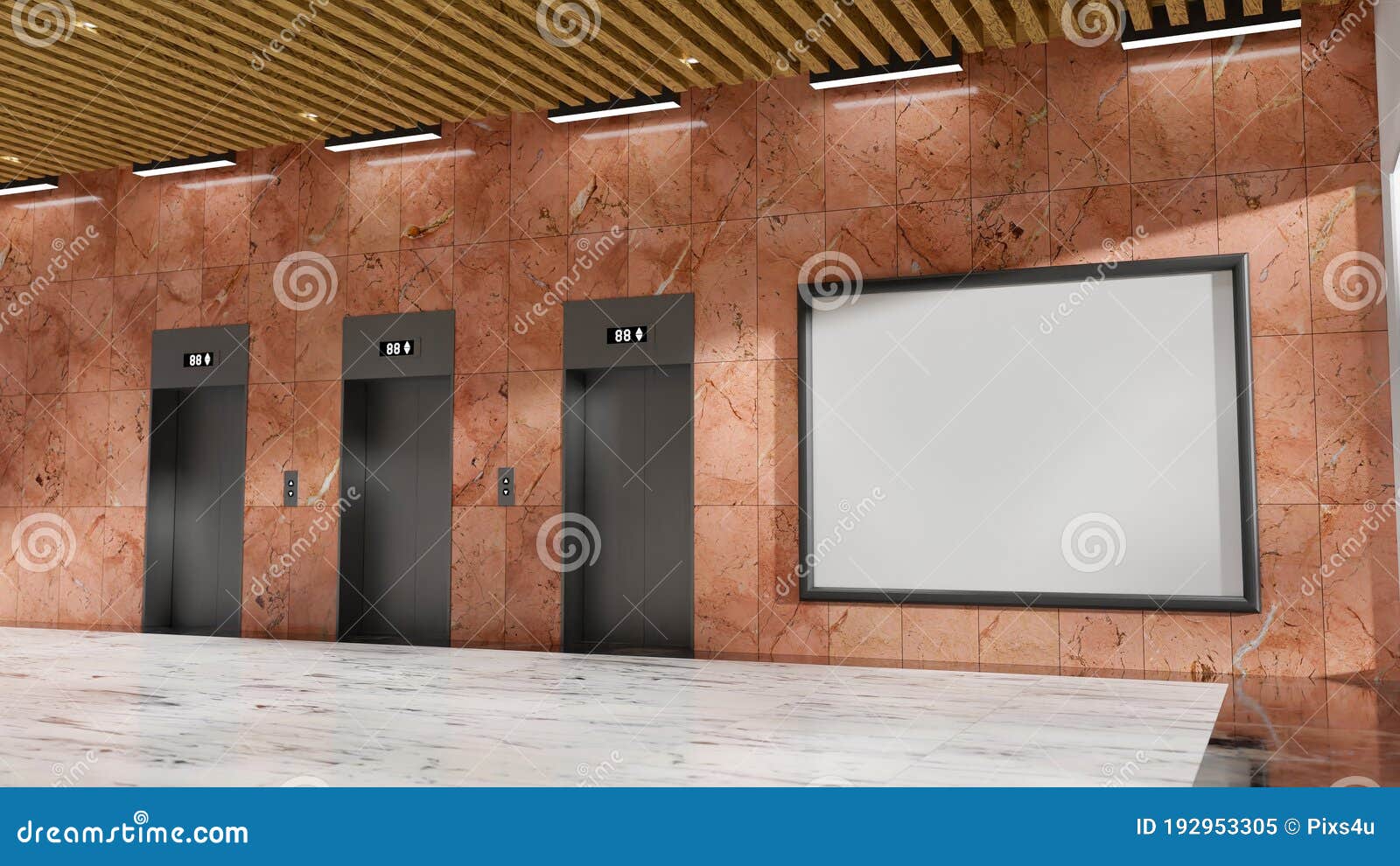 Perspective 3D Rendering Modern Three Steel Elevator with Board Stock ...
