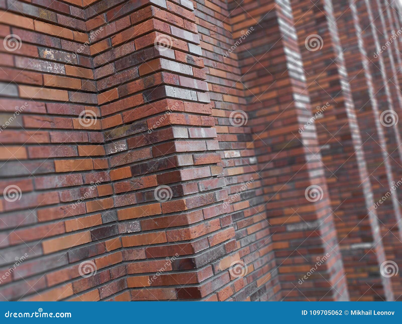 Perspective Diagonal View on Abstract Brown Red Brick Wall with Columns ...