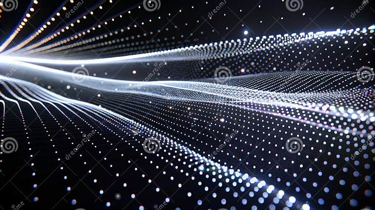 Perspective Digital Wave Composition Particle Grid Image Glowing, Abstract Concept Data Flow ...